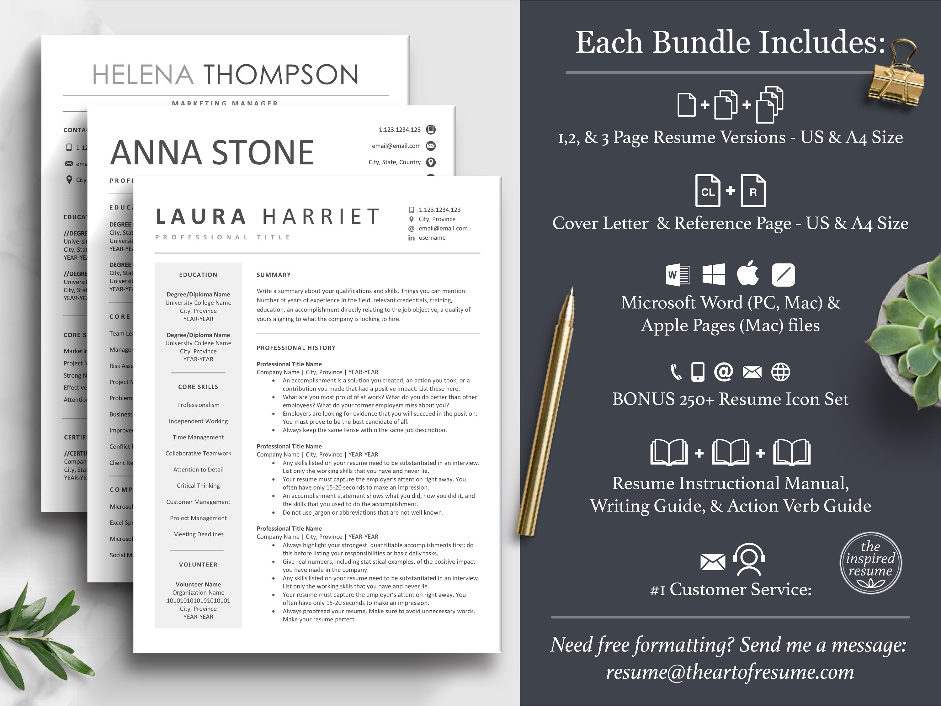 Simple Resume Templates (3 Resume Design Bundle) Professional Resume CV ...