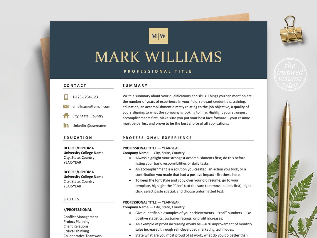 Executive CV Template Bundle, Resume Template Design, 1 2 3 Page Resume ...