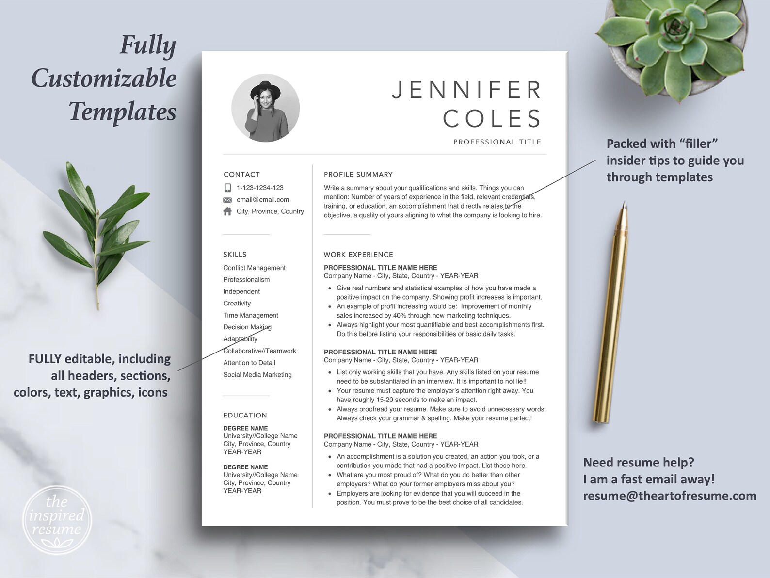 Resume Template Photo, Resume CV, Resume With Picture, CV Template ...