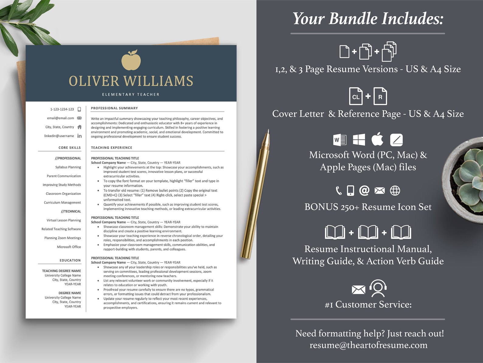 Teacher Resume Template, Teaching Resume Design, Educator Resume ...