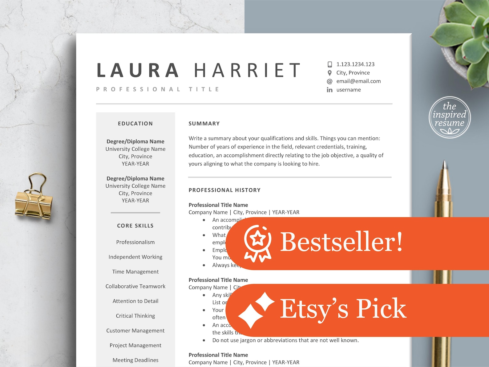 Resume Template Google Docs, MS Word, Mac Pages | Editable Professional ...