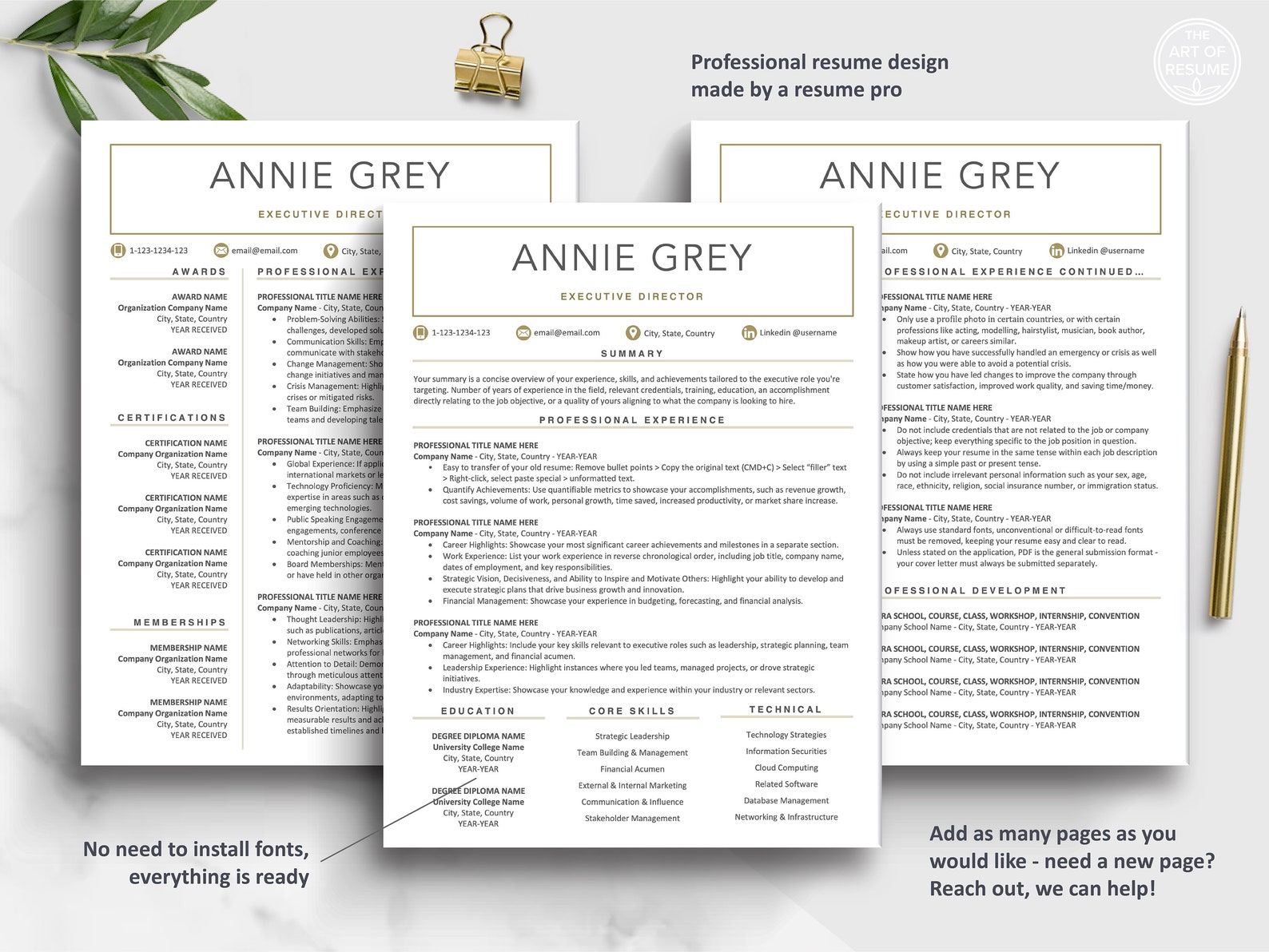 Professional Resume Bundle X3 | Executive CV Resumes | Modern Resumes ...