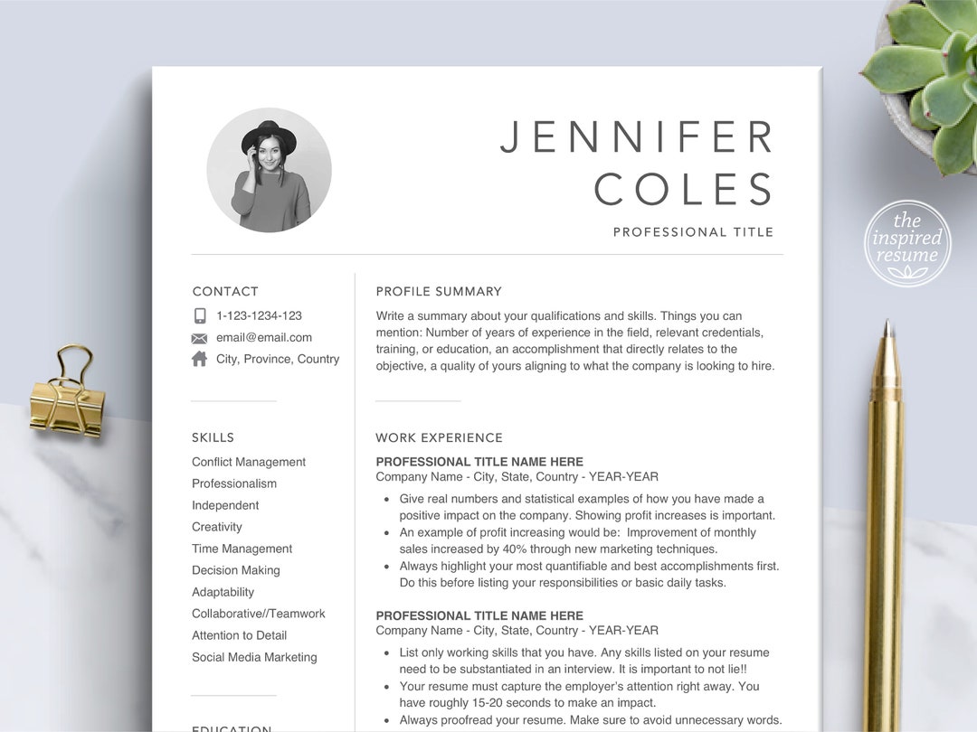 Resume Template Photo, Resume CV, Resume With Picture, CV Template ...
