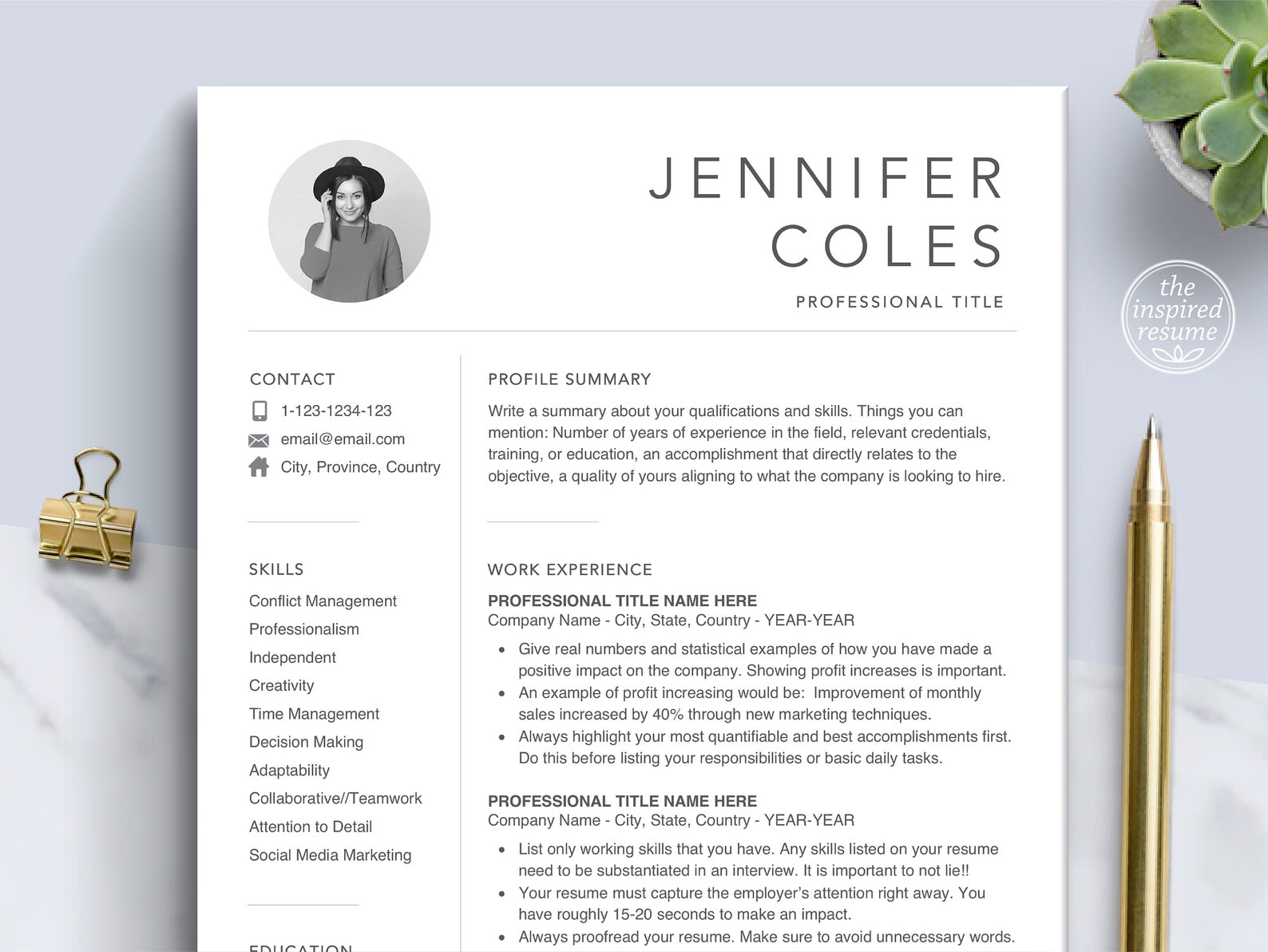 Resume Template Photo, Resume CV, Resume With Picture, CV Template ...