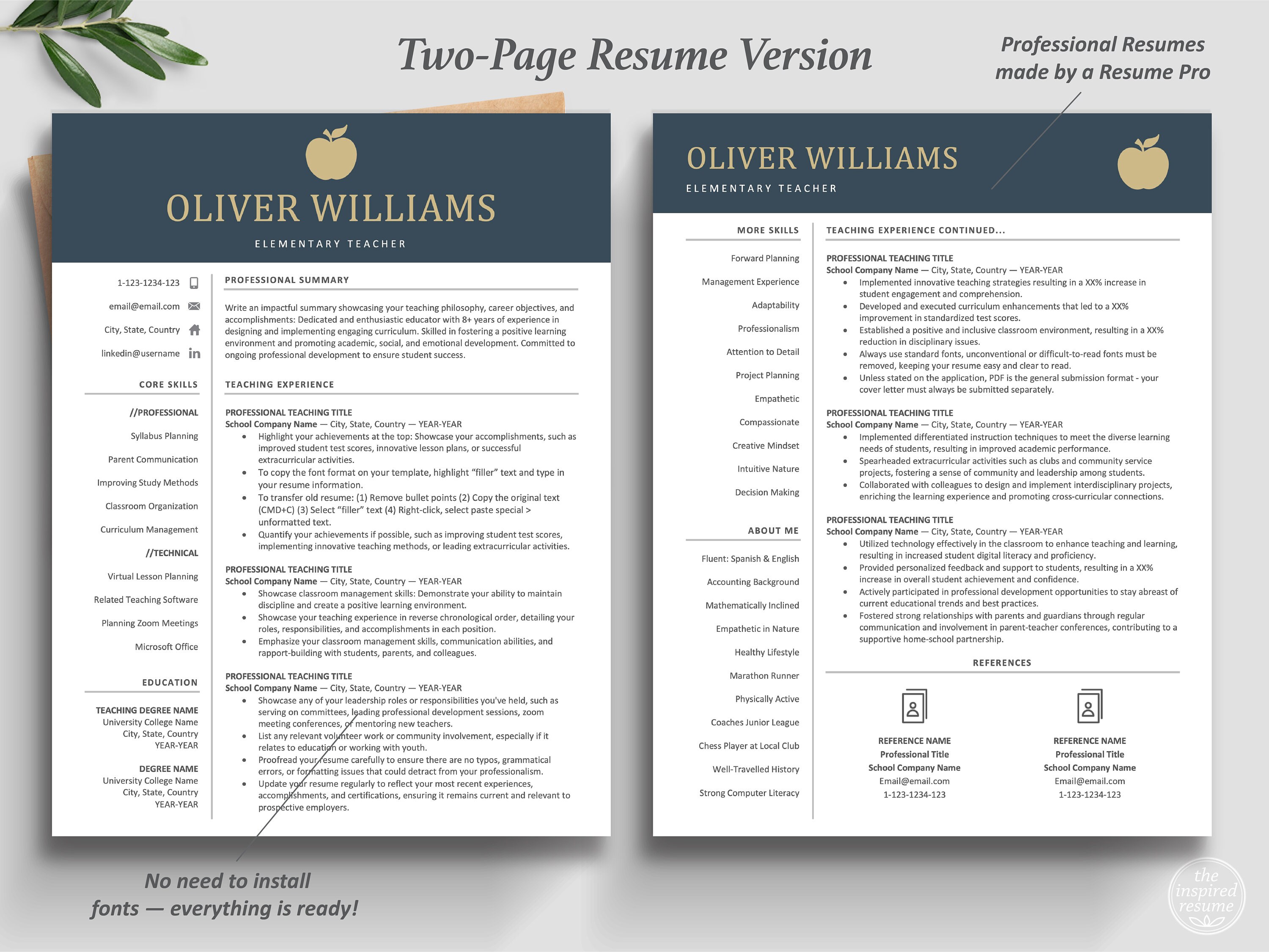 Teacher Resume Template, Teaching Resume Design, Educator Resume Template, Teacher CV Template ...