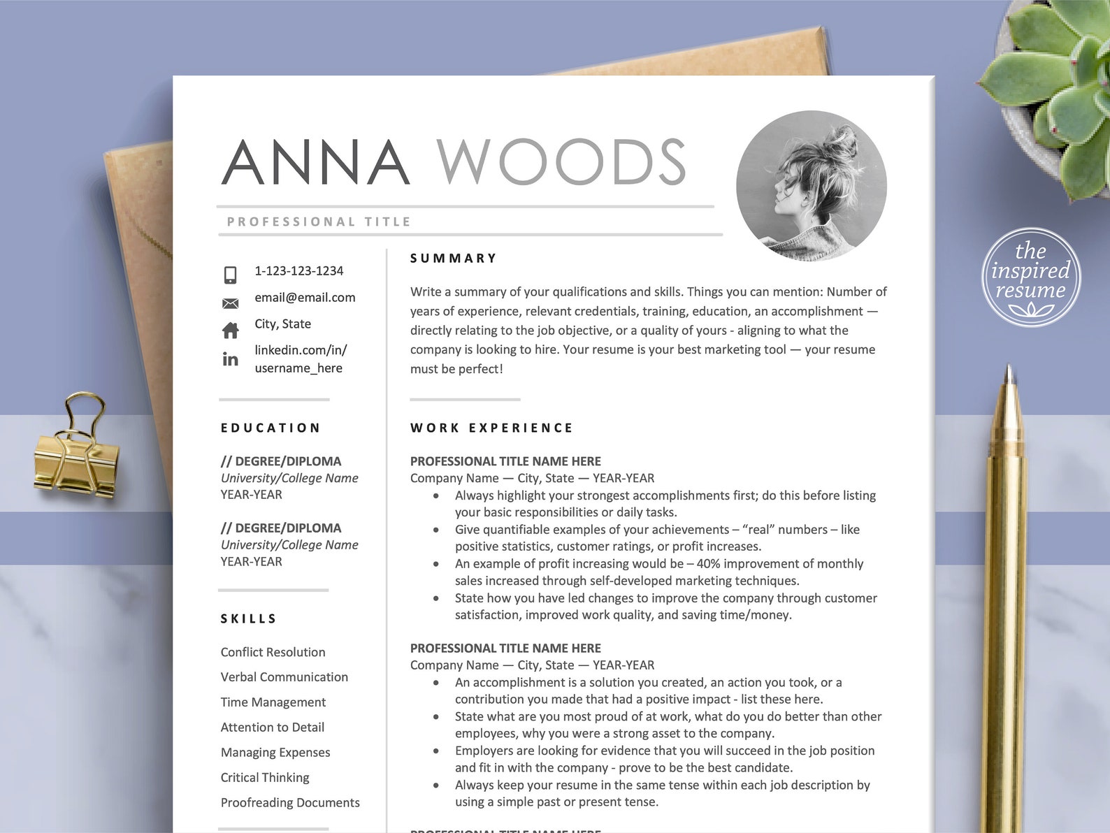 Professional Resume With Photo Insert | Modern Resume Template ...