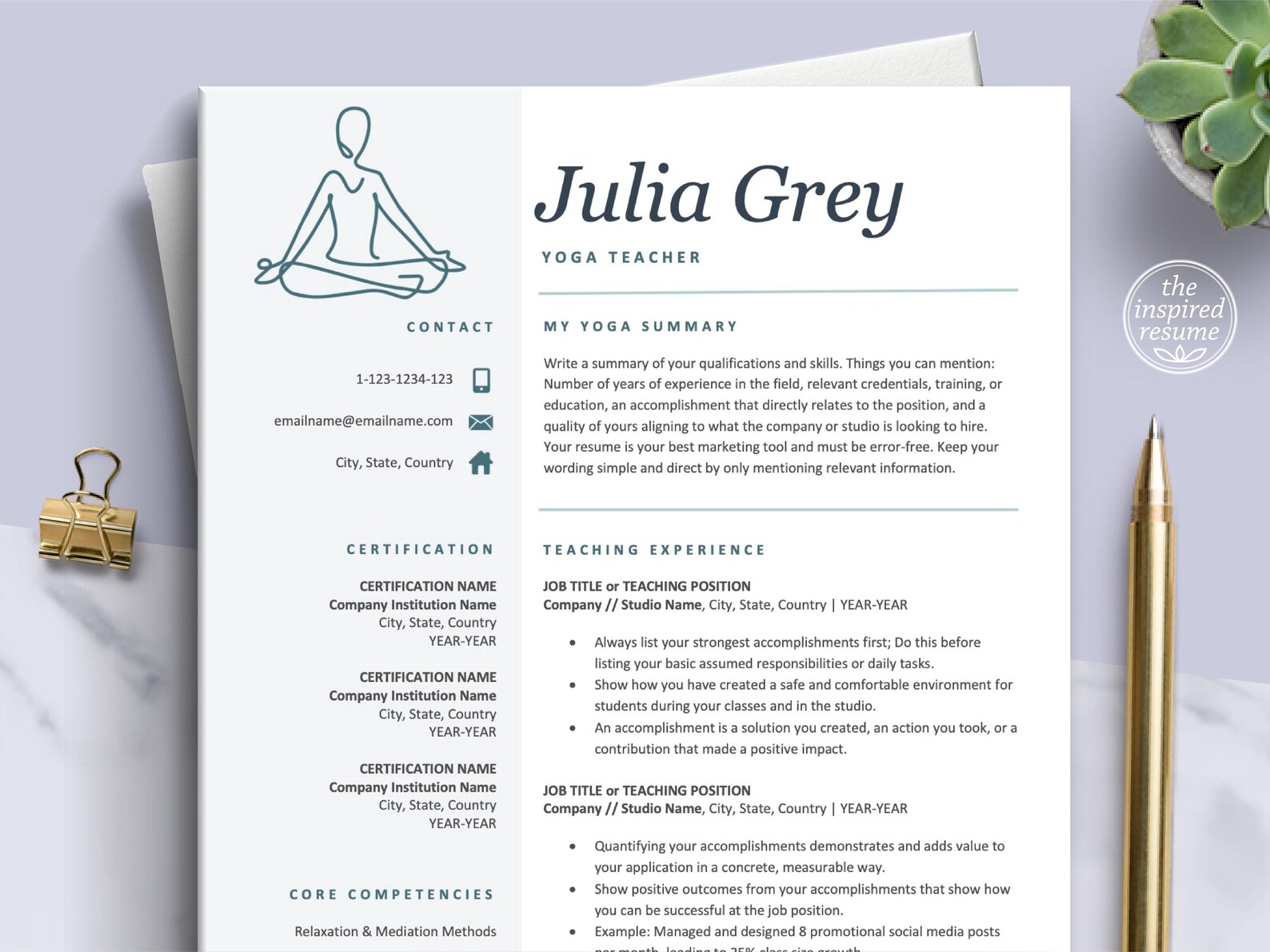 Yoga Resume Template, Yoga Teacher, Yoga Instructor Resume Design, Yoga ...