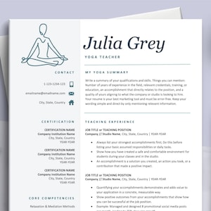 Yoga Resume Template, Yoga Teacher, Yoga Instructor Resume Design, Yoga ...