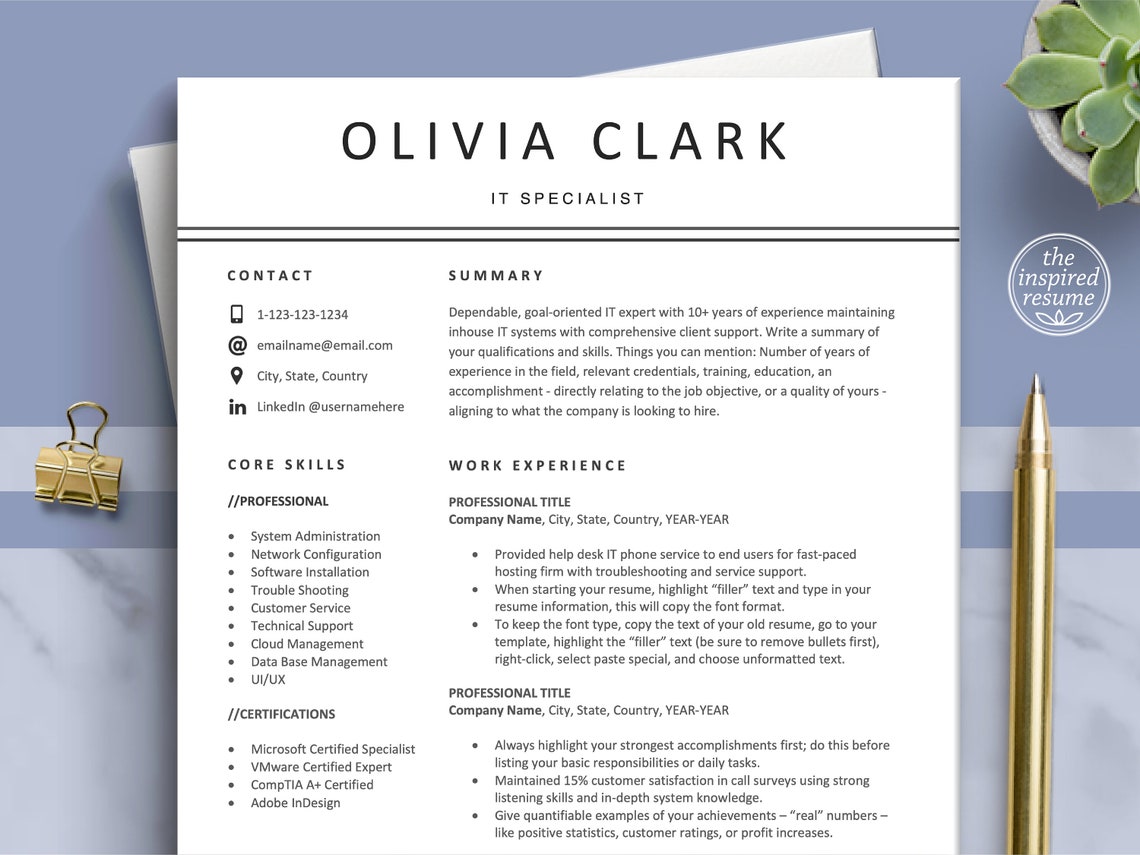 Minimalist Resume Template Word & Mac Pages Professional Resume Instant ...