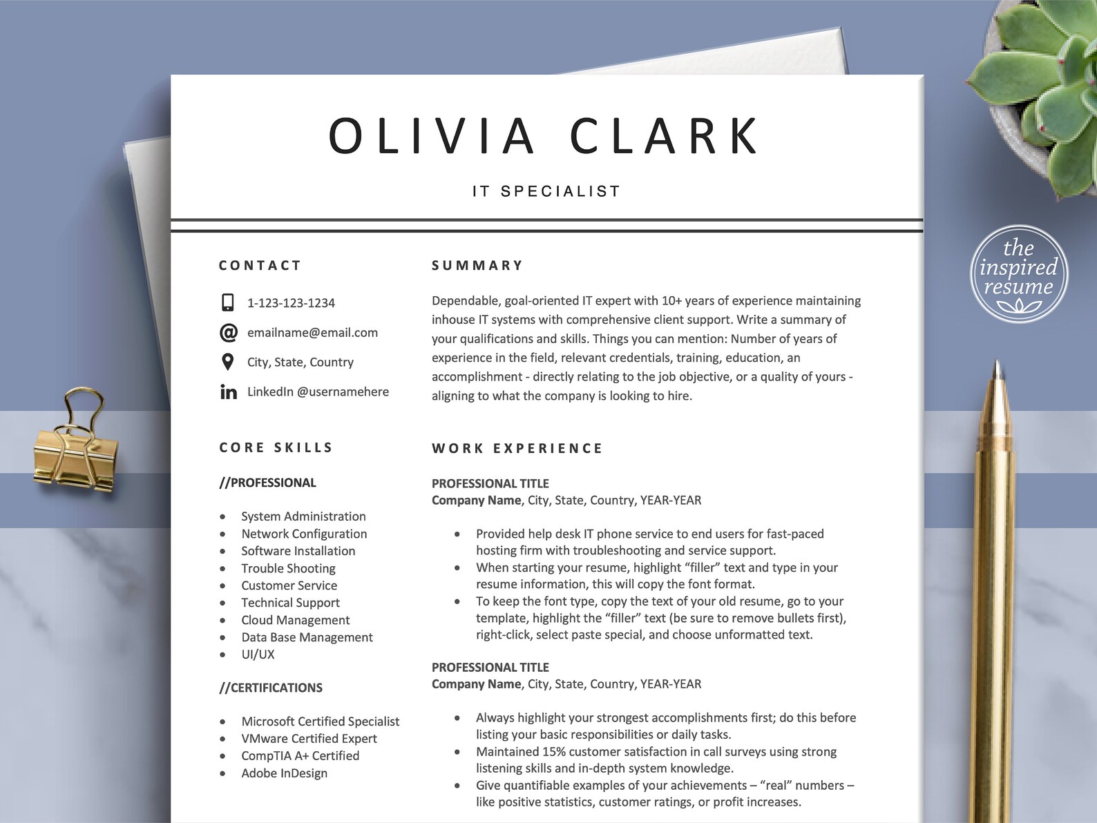Minimalist Resume Template Word & Mac Pages Professional Resume Instant ...