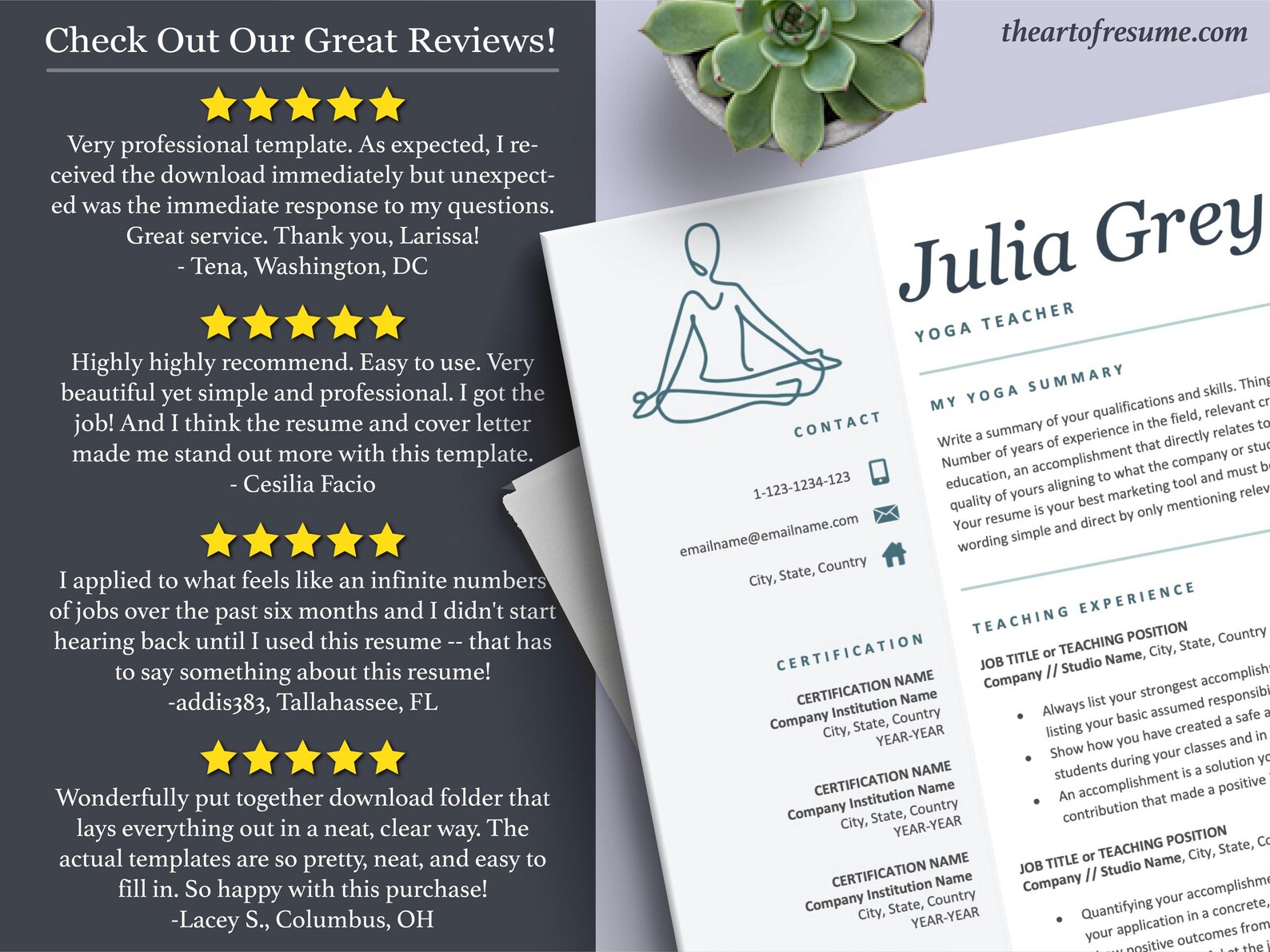 Yoga Resume Template, Yoga Teacher, Yoga Instructor Resume Design, Yoga ...