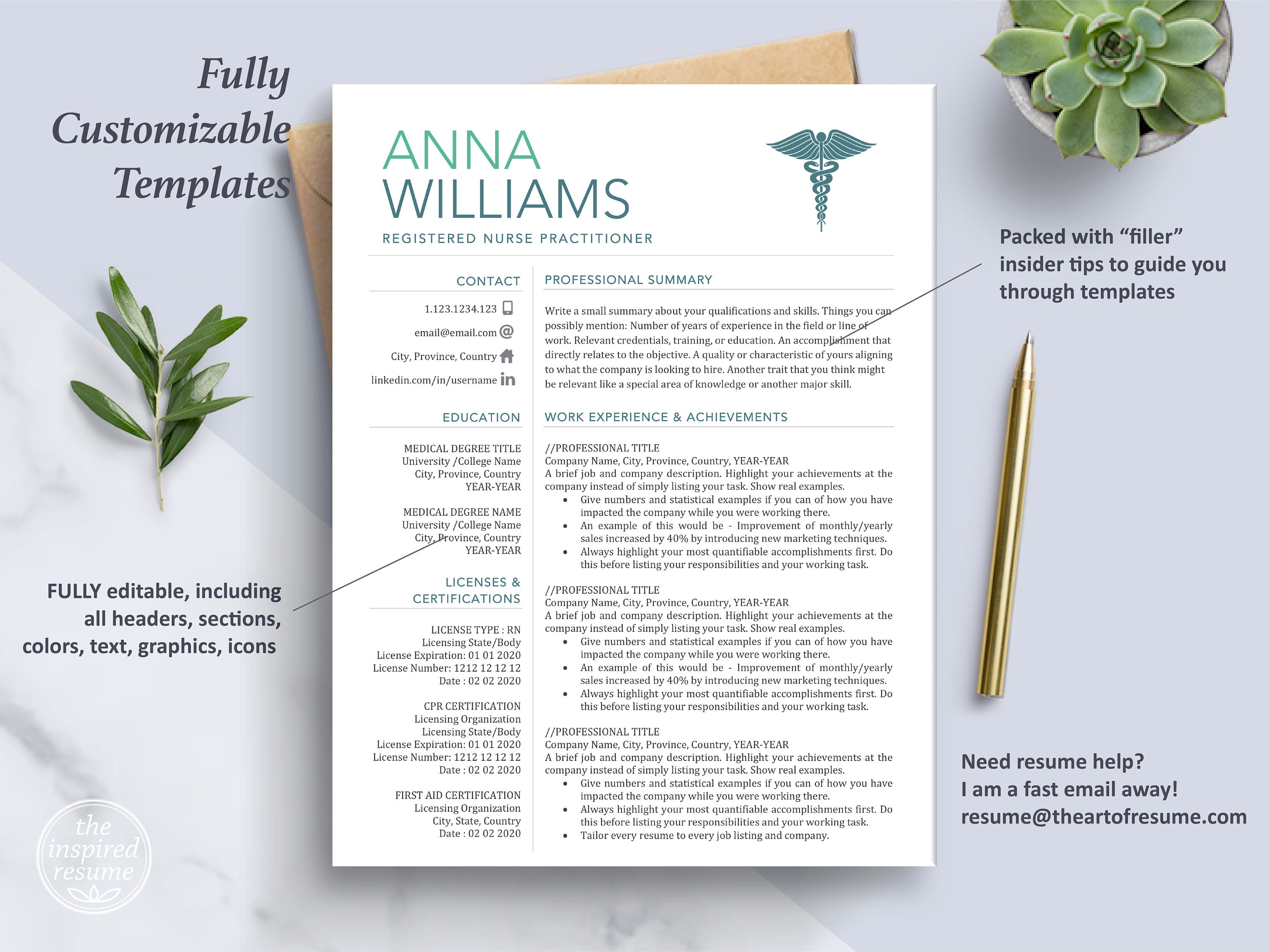 Medical Resume Template, Nurse Resume Template, RN Resume, Healthcare ...