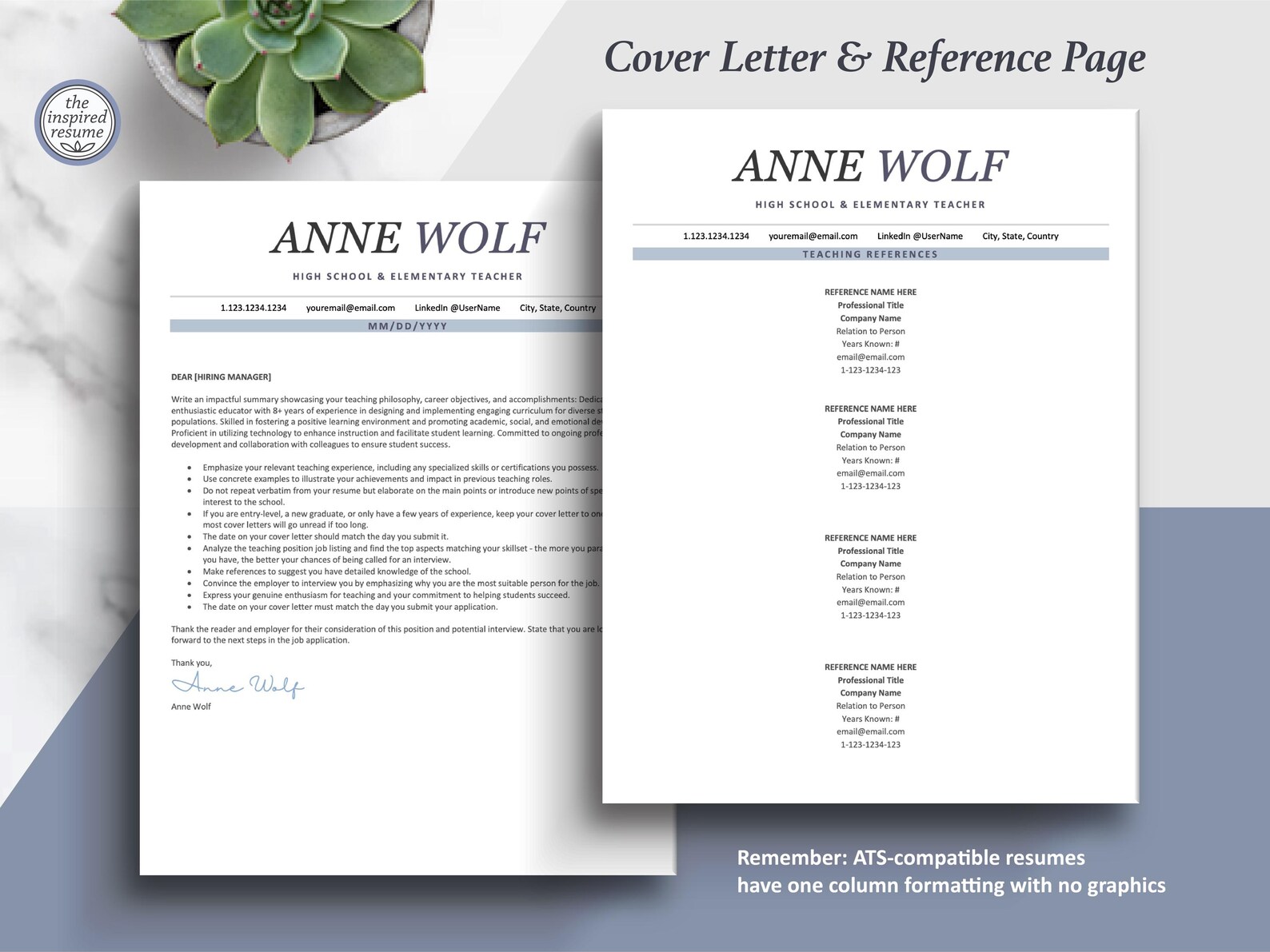 ATS Teacher Resume Template Google Docs, Word, Pages | ATS Friendly ...