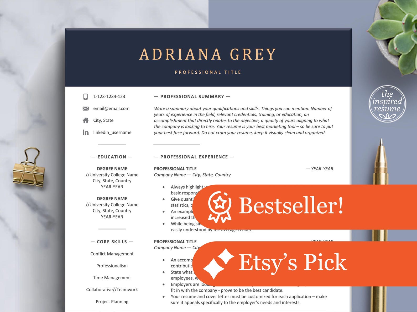Professional Resume Template, Executive Resume Templates, Modern CV ...