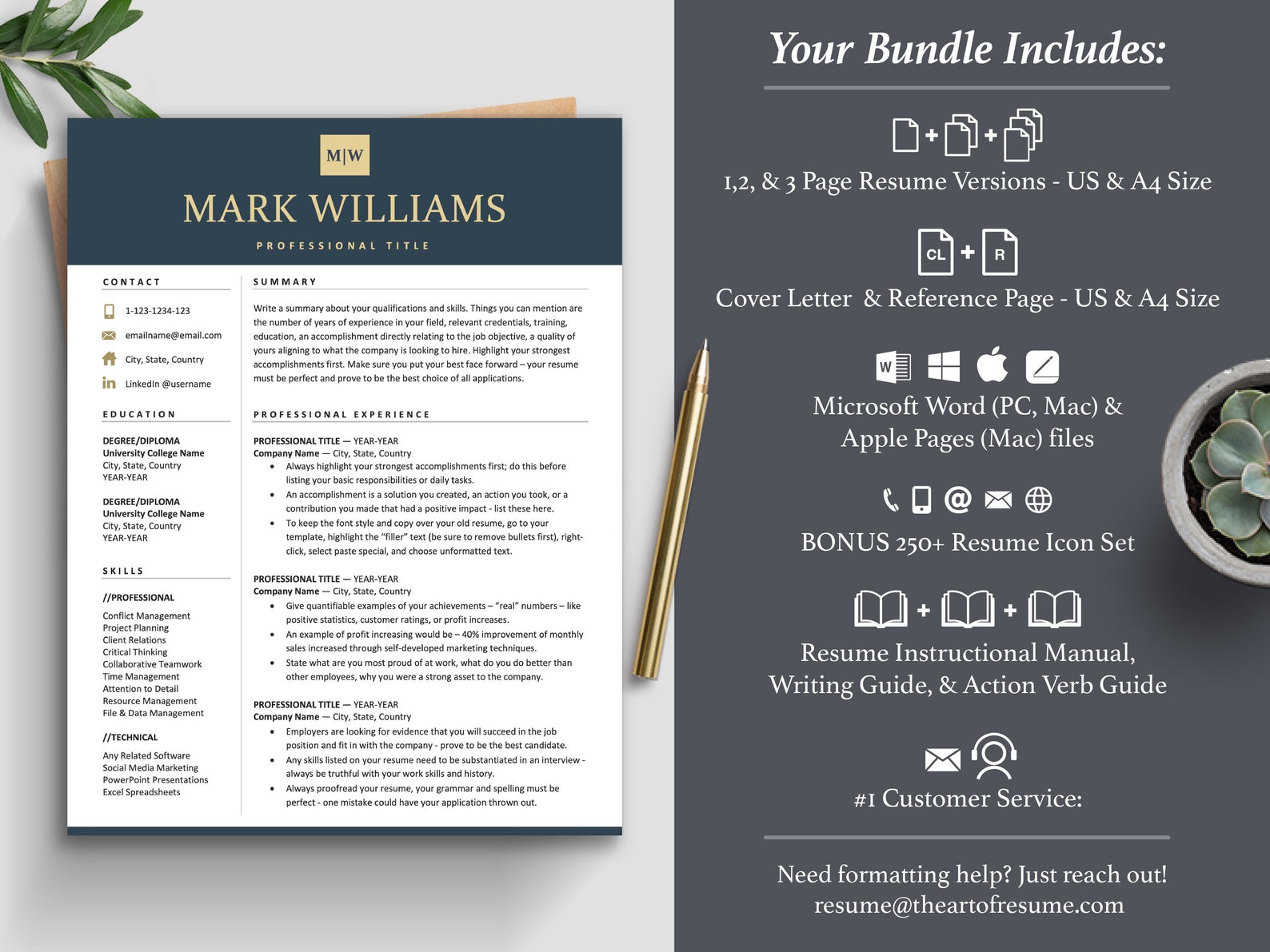 Executive CV Template Bundle Resume Template Design 1 2 3 Page Resume ...