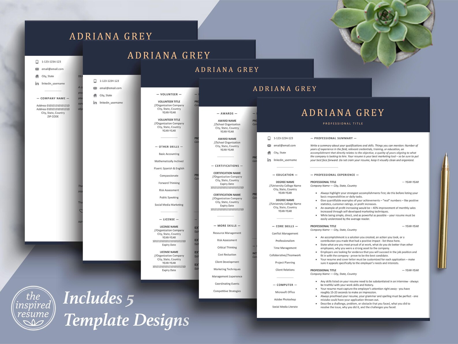Professional Resume Template, Executive Resume Templates, Modern CV ...