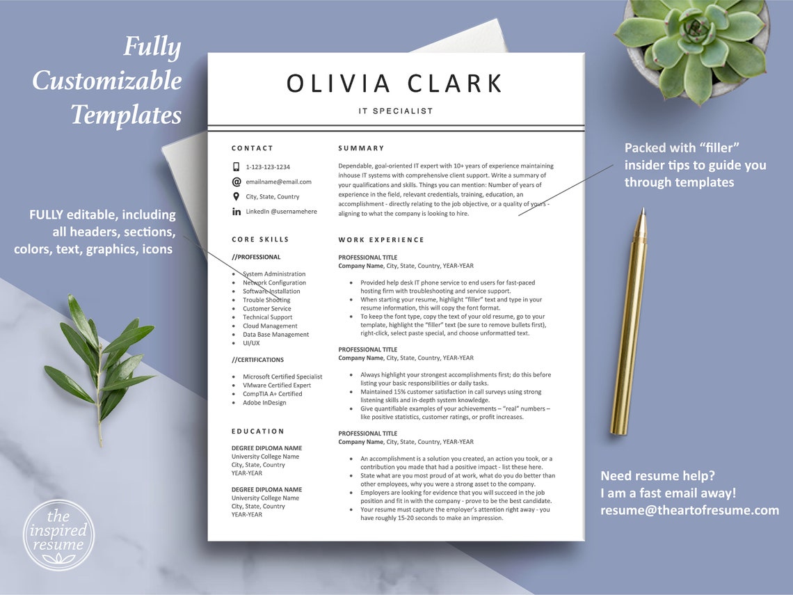 Minimalist Resume Template Word & Mac Pages Professional Resume Instant ...