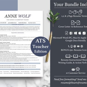 ATS Teacher Resume Template Google Docs, Word, Pages | ATS Friendly ...
