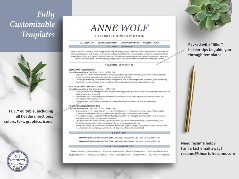 ATS Teacher Resume Template Google Docs, Word, Pages | ATS Friendly ...