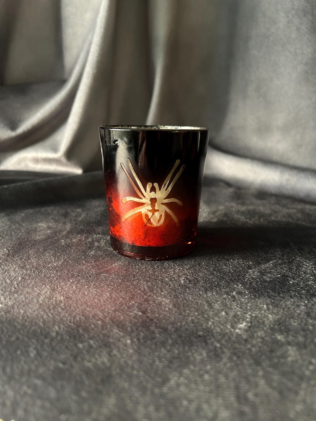 Red Mercury Glass Spider Votive Candle: Samhain Bonfire Scent - Etsy