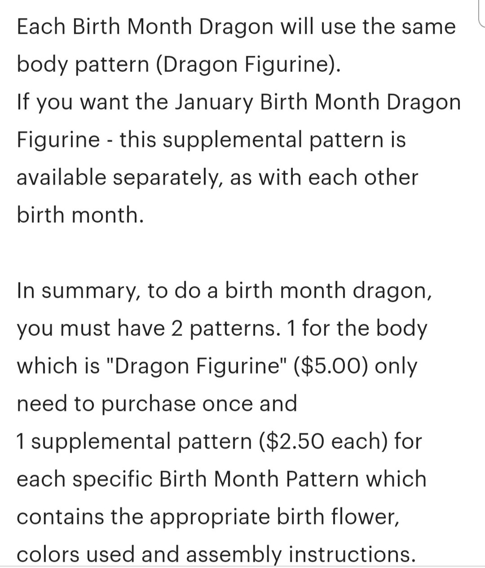 June Birth Month Dragon Supplemental Pattern Only - Etsy