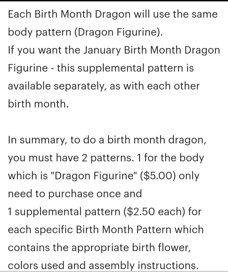 November Birth Month Dragon Supplemental pattern only | Etsy