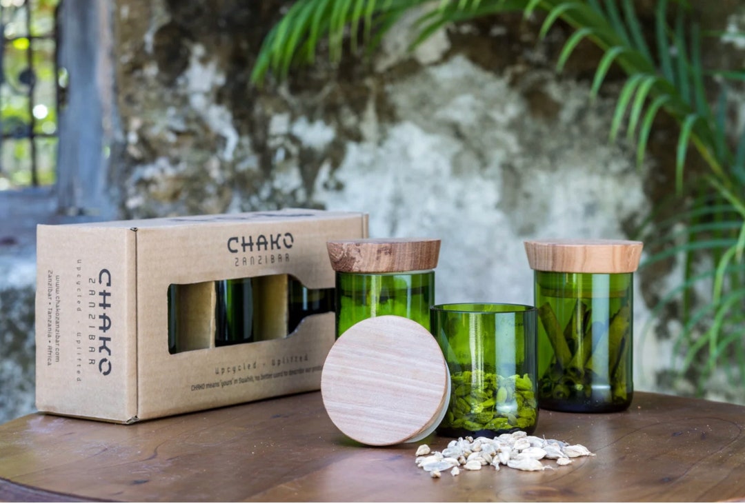 Glass Containers Made From Recycled Glass Storage Jars With Wooden Lids ...