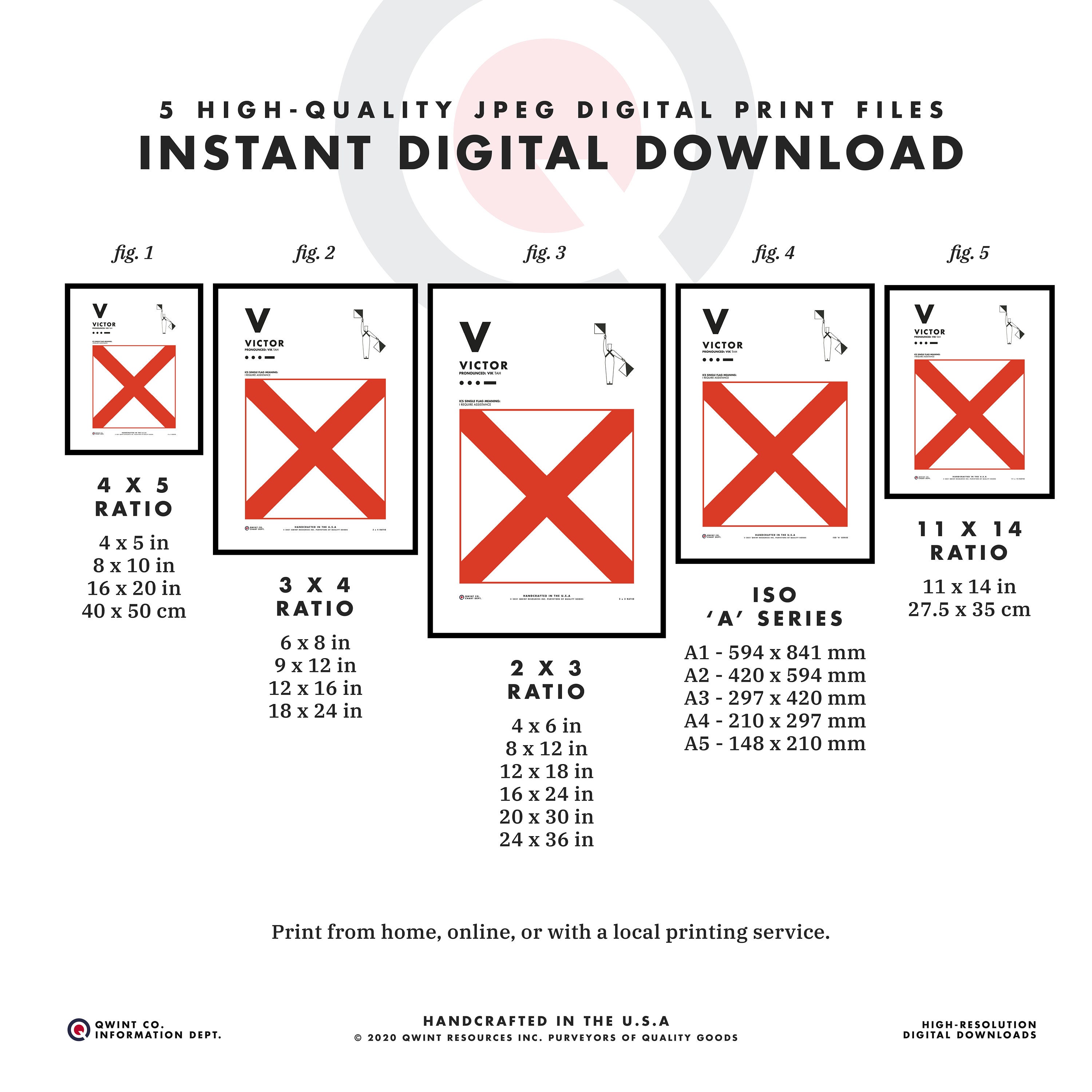 Signal Flag V Wall Art Printable | Victor | V | Phonetic Alphabet ...