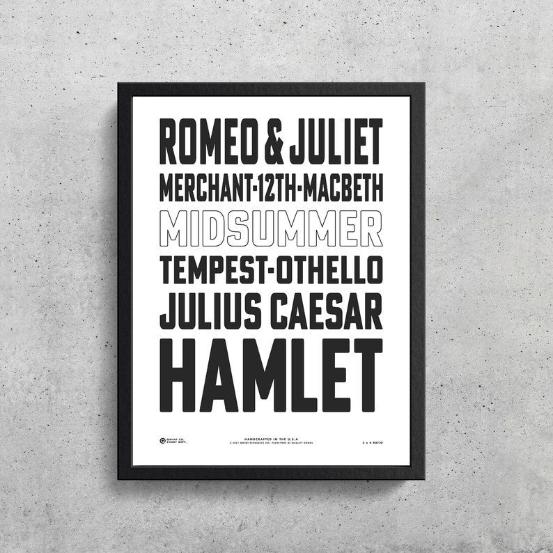 Shakespeares Plays Wall Art Printable | Macbeth | Romeo and Juliet ...