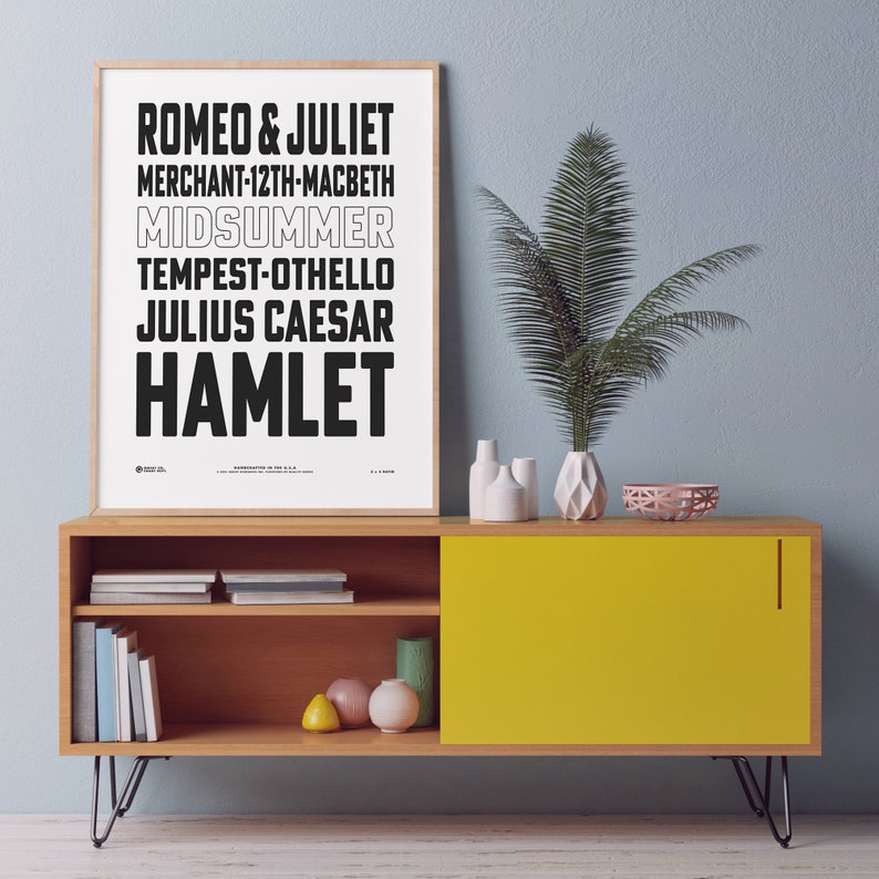 Shakespeares Plays Wall Art Printable | Macbeth | Romeo and Juliet ...