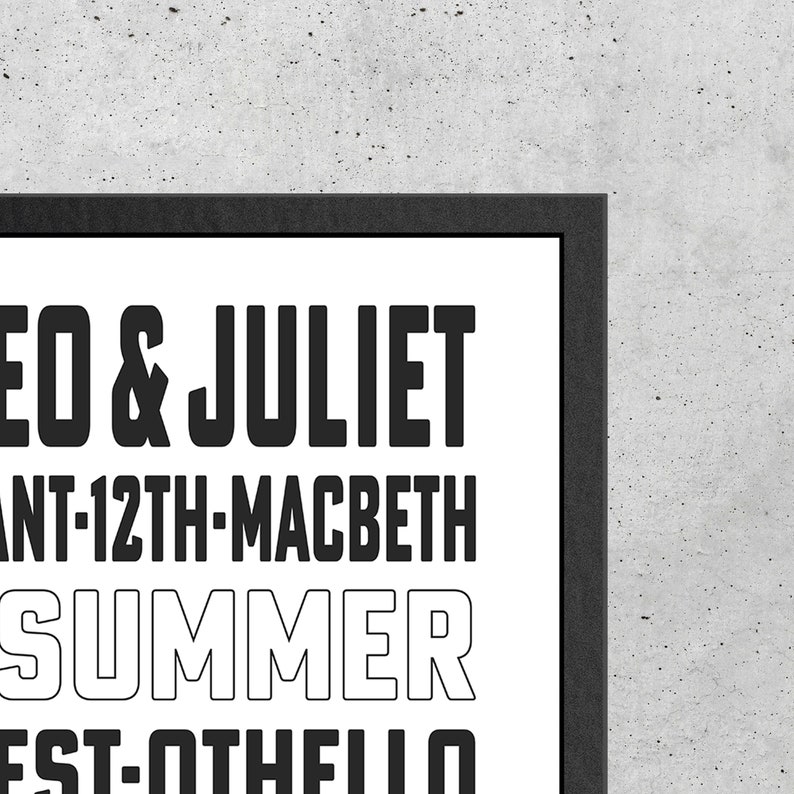 Shakespeares Plays Wall Art Printable Macbeth Romeo and Juliet Hamlet ...