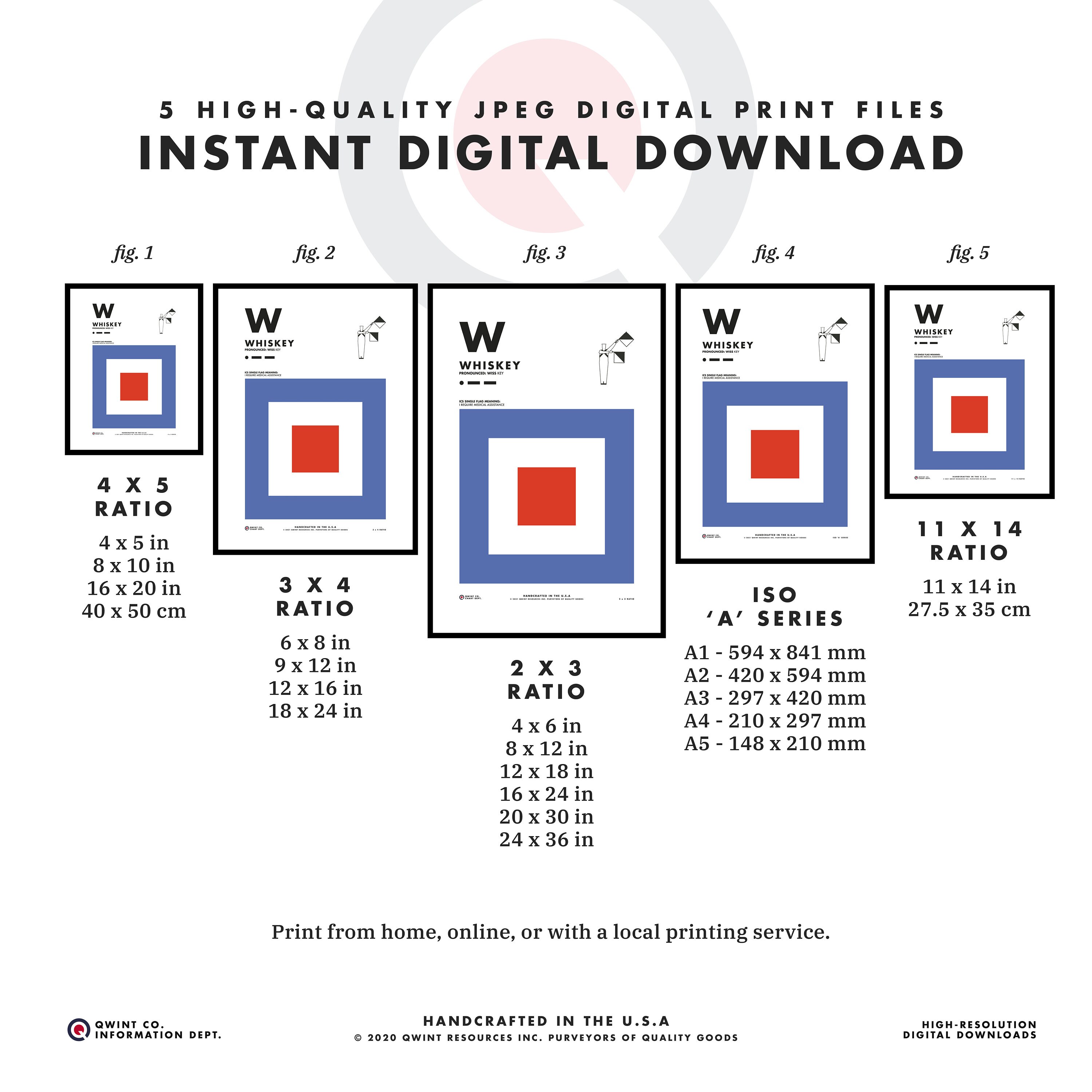 Signal Flag W Wall Art Printable Whiskey W Phonetic Alphabet Morse Code ...