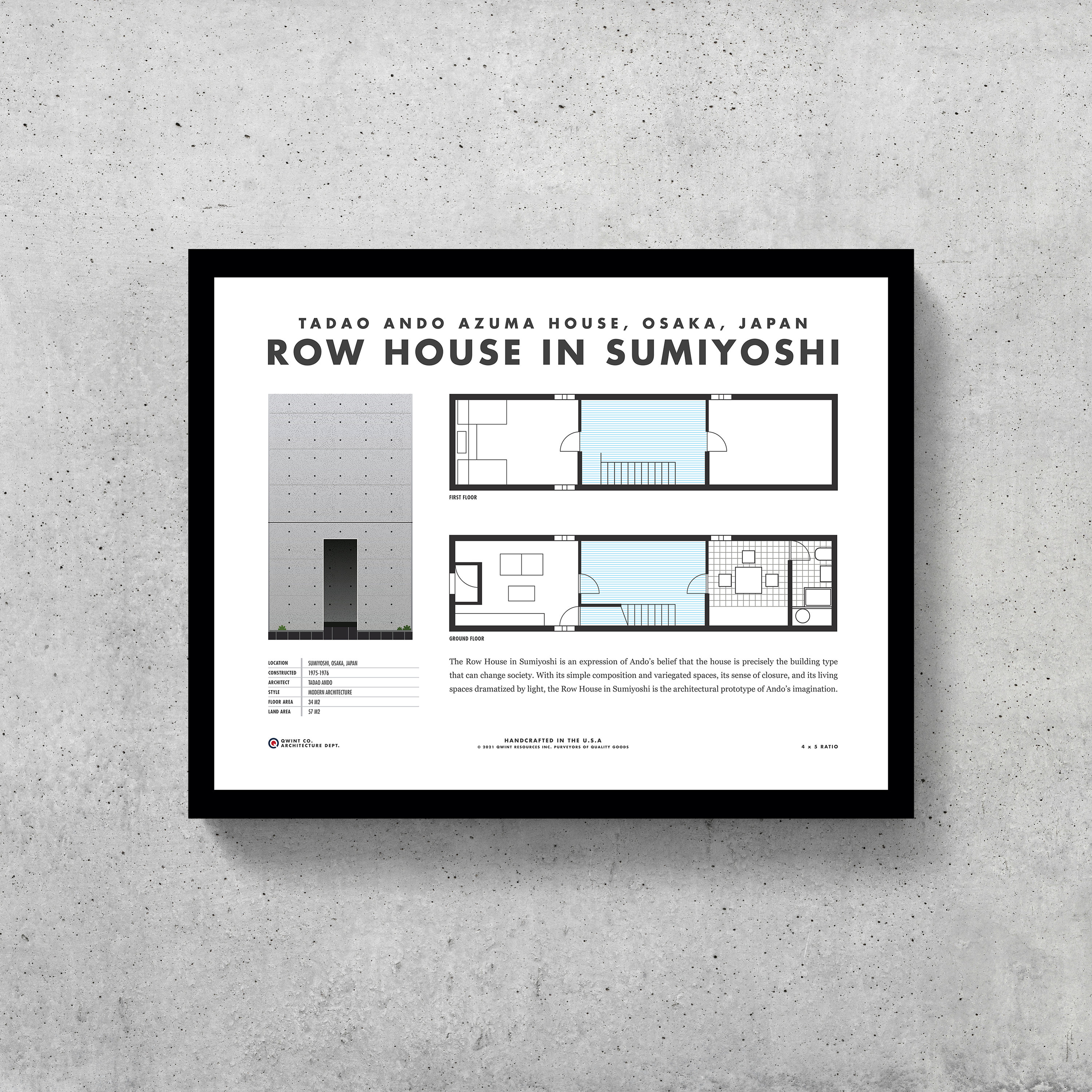 Tadao Ando Row House Wall Art Printable Tadao Ando Azuma Huis Mid ...