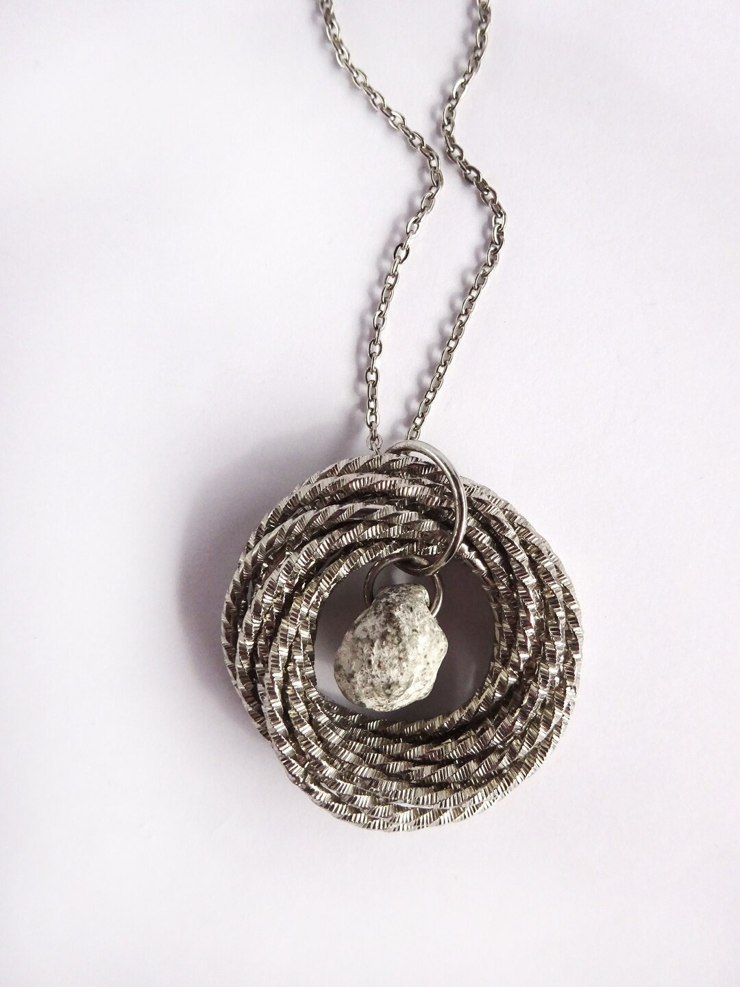 Metal Necklace With Natural Stone, Hag Stone, Odin Stone, Amulet ...