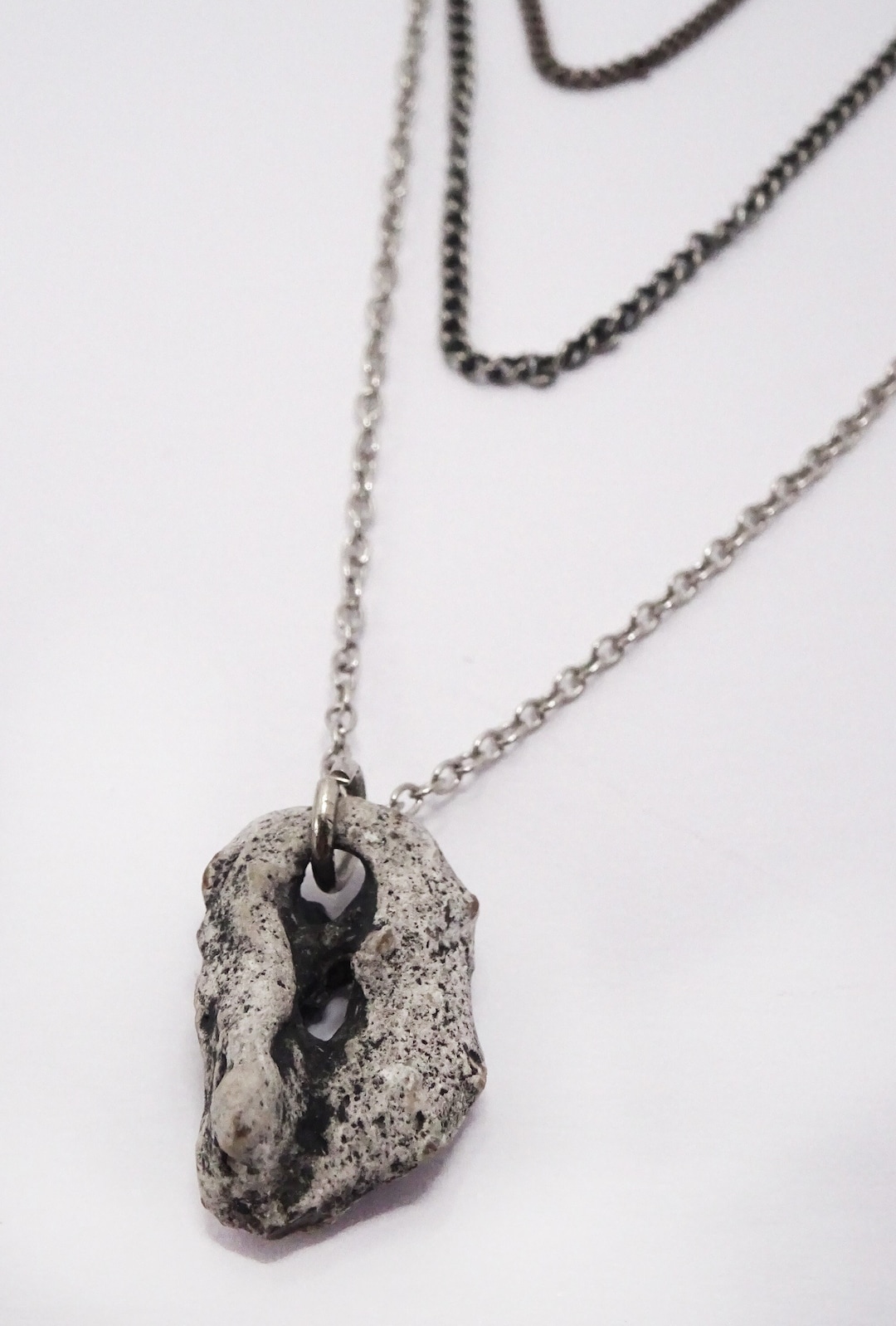 Necklace With Three Chains and Natural Stone With Holes, Hag Stone ...