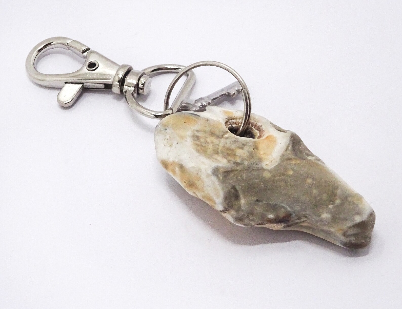 Natural Stone Keychain, Hag Stone, Odin Stone, Stone With Hole, Metal ...