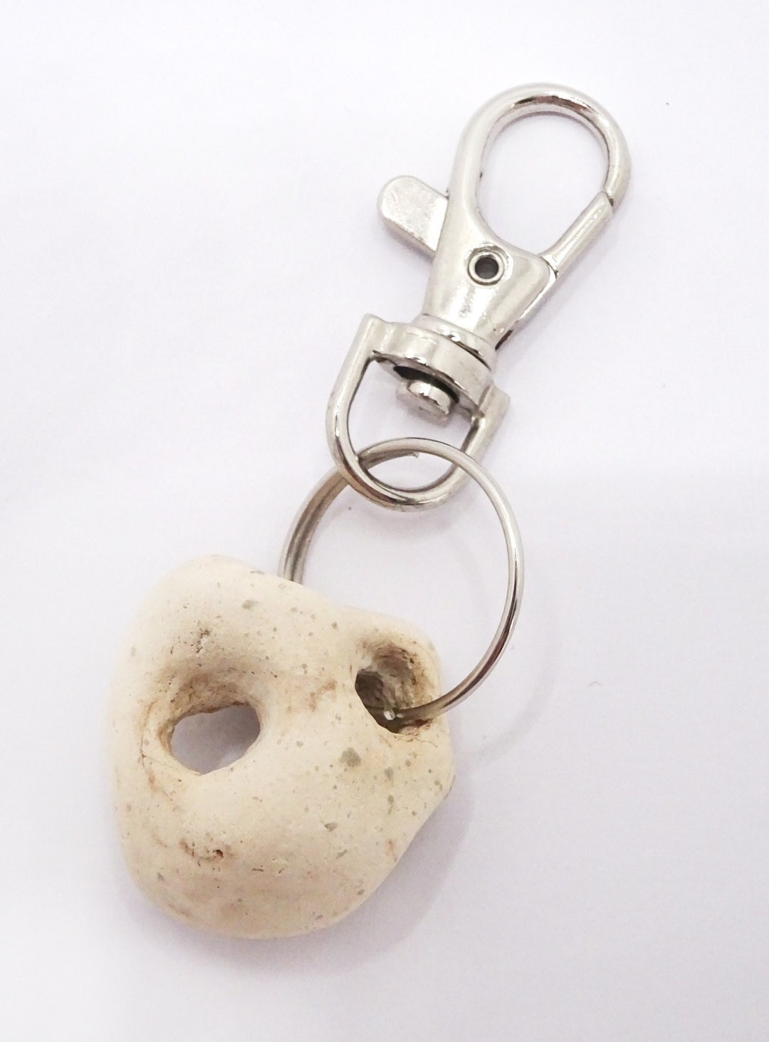 Key Ring With Natural Stone, Hag Stone, Odin Stone, Metal Holder ...