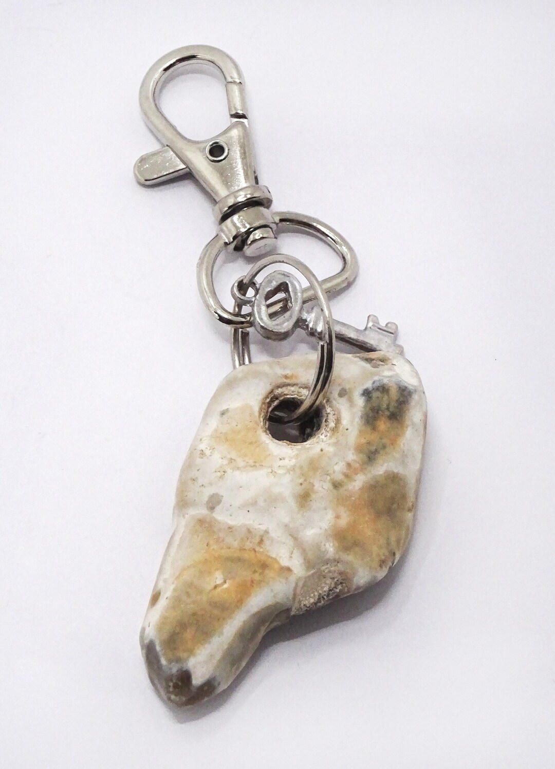 Natural Stone Keychain, Hag Stone, Odin Stone, Stone With Hole, Metal ...