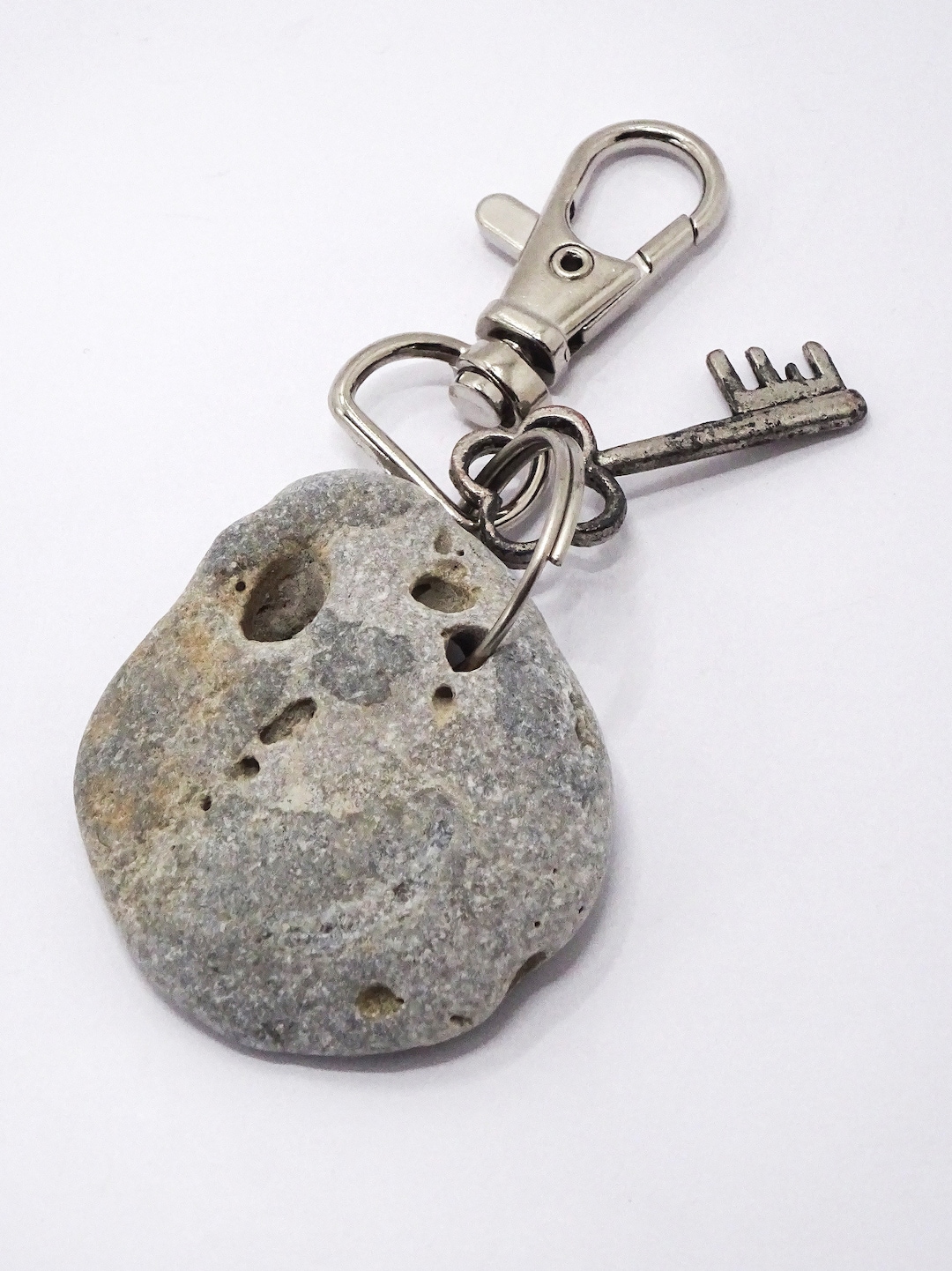 Keychain With Natural Stone, Odin Stone, Hag Stone, Stone With Hole ...