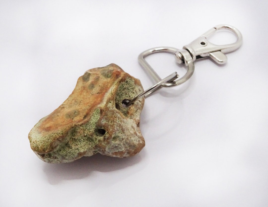 Key Ring With Natural Stone, Hag Stone, Odin Stone, Metal Holder ...