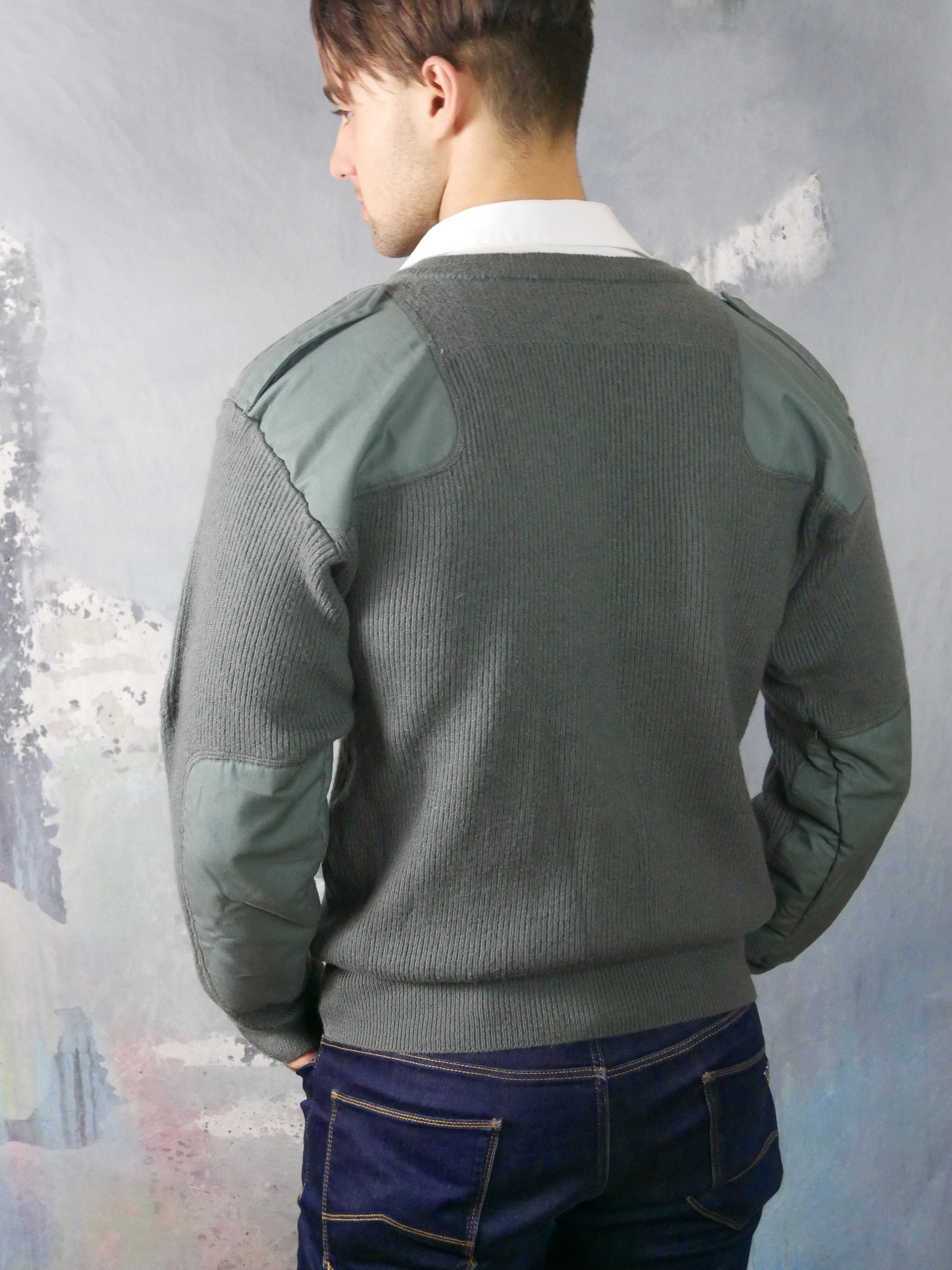 Slate Gray Sweater Italian Vintage Wool Blend V-neck Military - Etsy