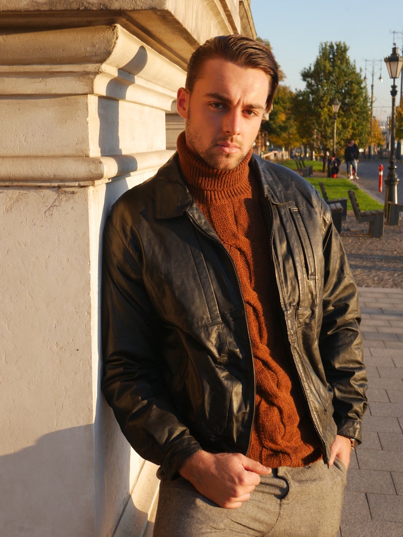 Retro Black Leather Jacket 1980s Vintage Zip up With - Etsy