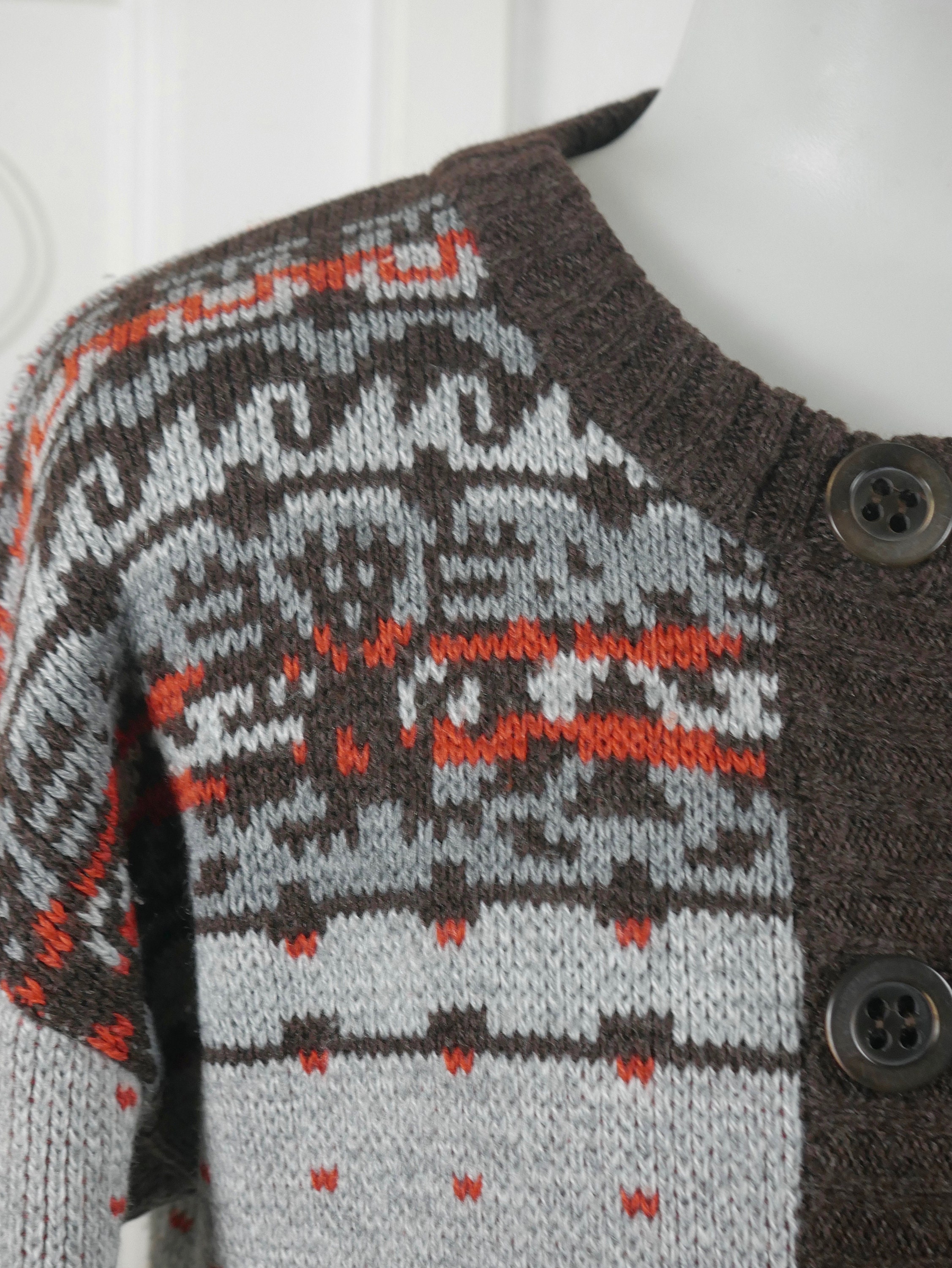 European Vintage Knit Cardigan Gray Brown & Rust Orange - Etsy