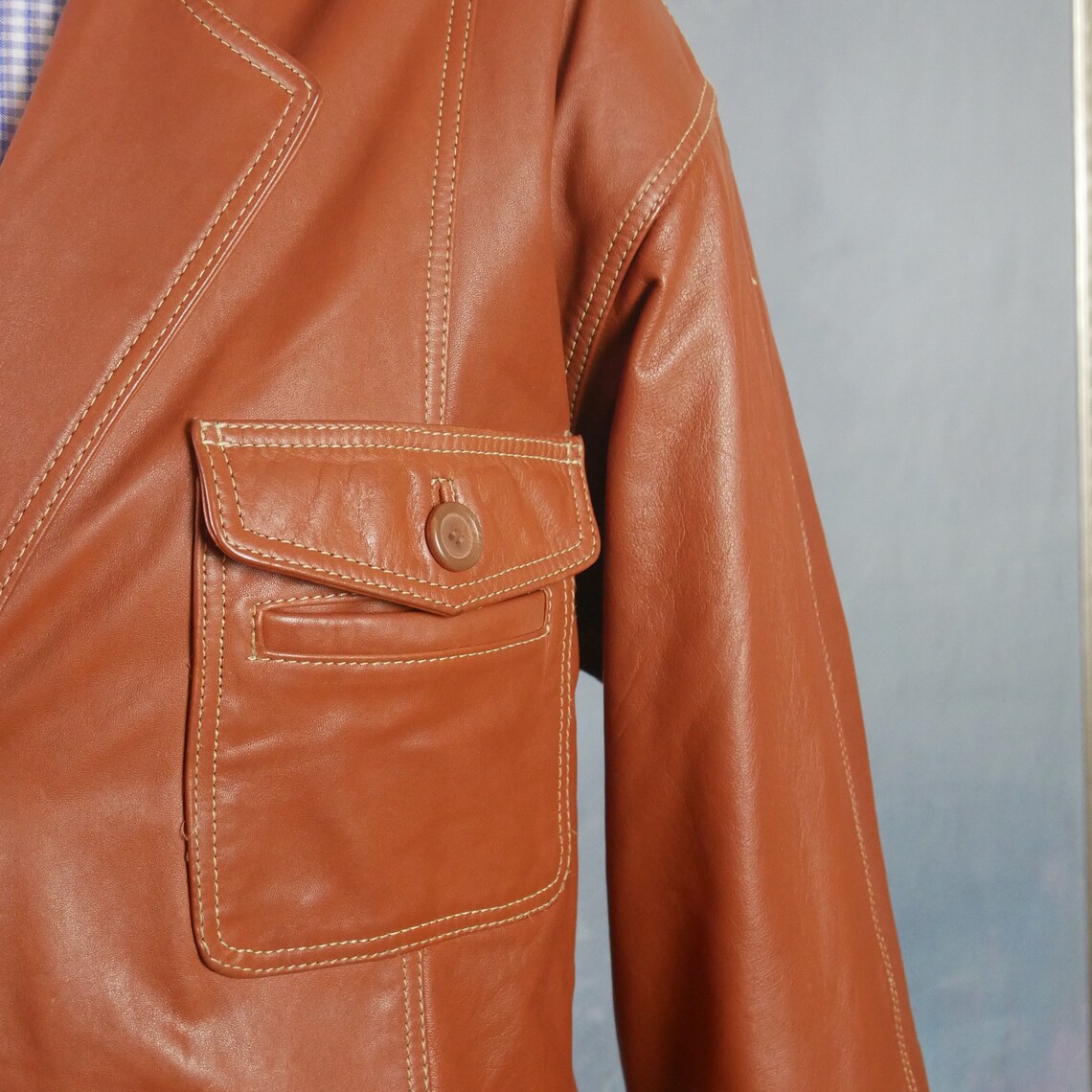 1980s Squash Brown Leather Jacket Swedish Vintage Janbell | Etsy