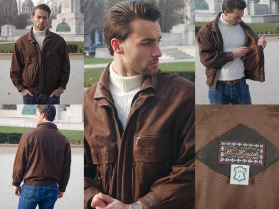 Brown Leather Jacket, 1990s Italian Vintage Retro Sty… - Gem