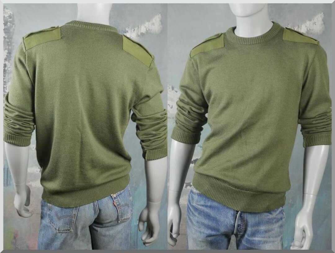 Olive Drab Sweater, Austrian Vintage Army Green Lightweight Wool Blend ...