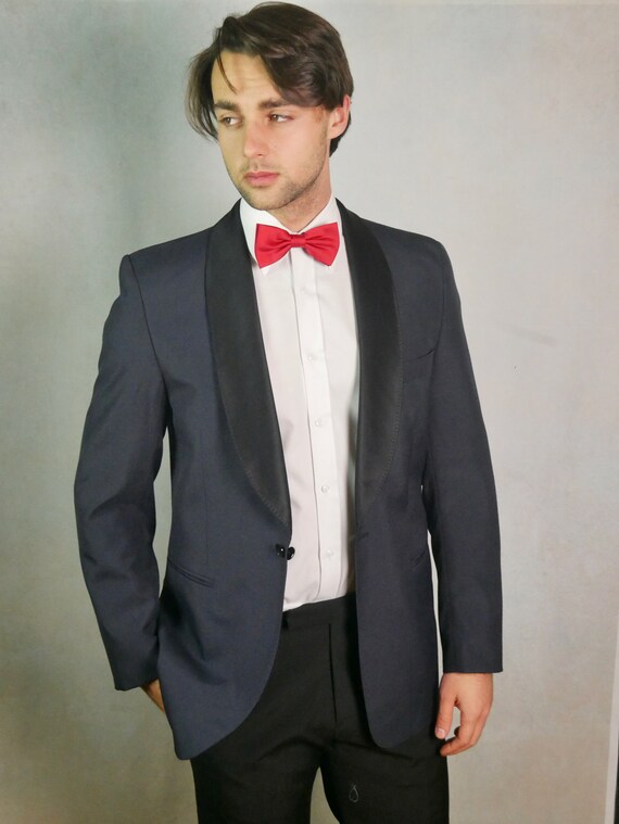 Vintage Navy Blue Tuxedo Jacket, 80s European Wool Bl… - Gem