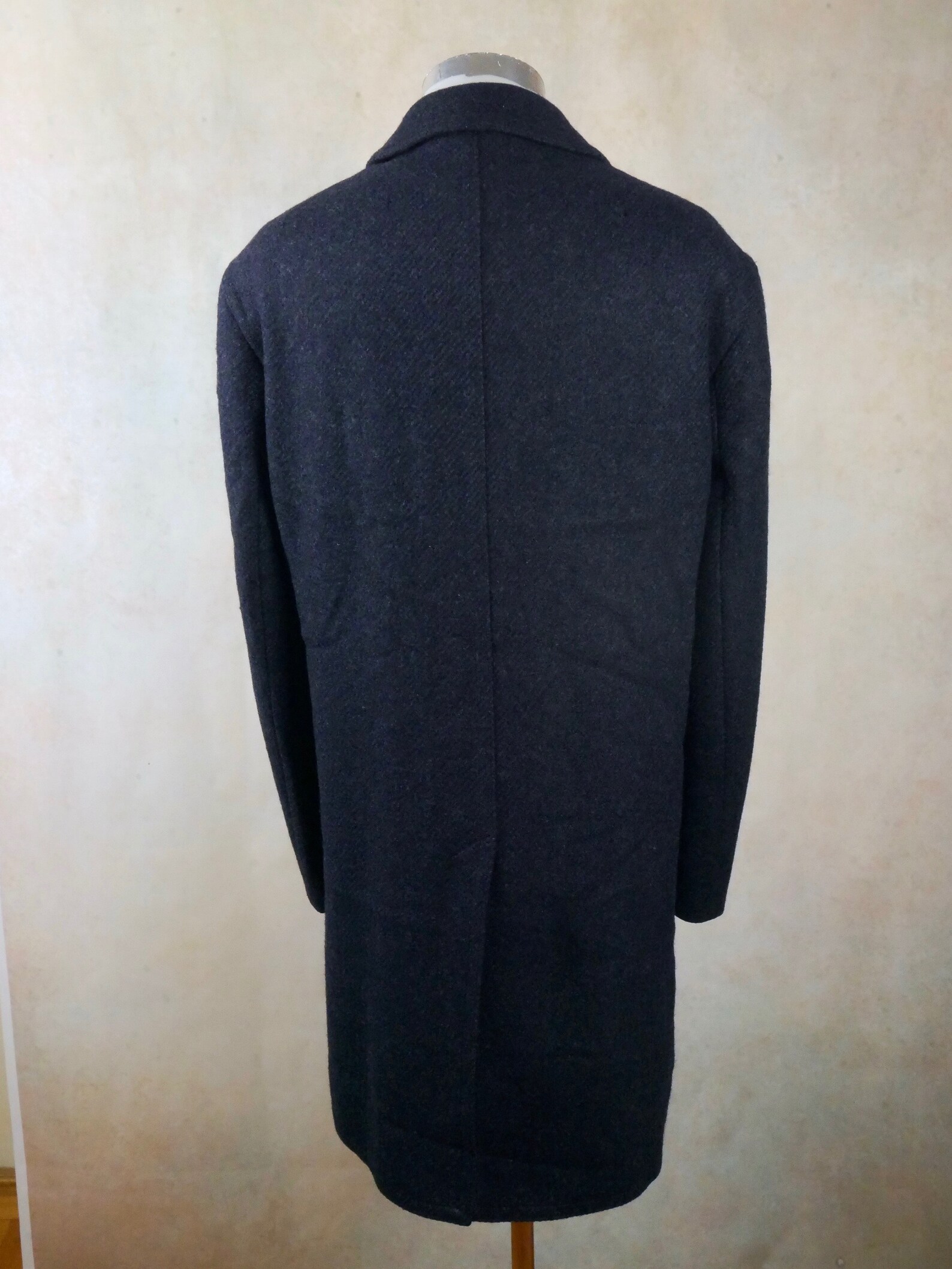 Dark Blue Wool Coat, European 80s Vintage Winter Overcoat: Size Extra ...
