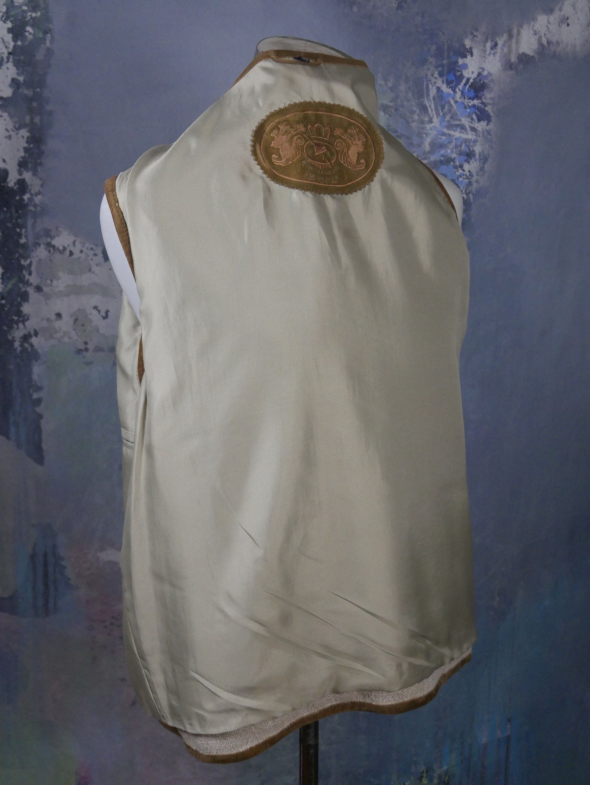 Austrian Trachten Vest Beige Linen & Brown Suede Leather | Etsy