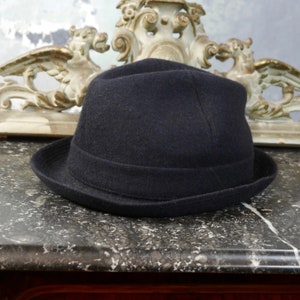 1960s Charcoal Gray Trilby Hat, French Vintage Wool Felt Fedora: Size ...